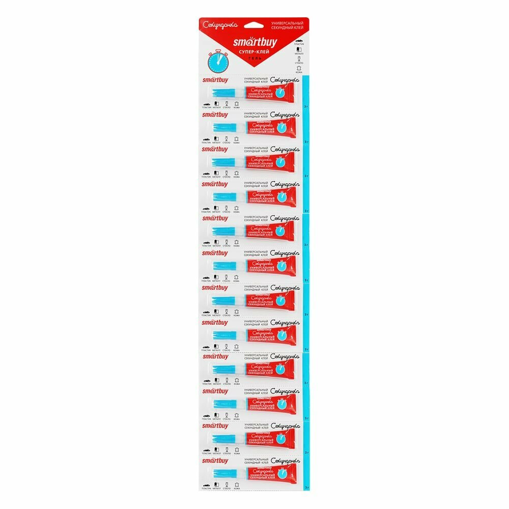 Супер-клей гель Smartbuy универсальный, сверхпрочный, 3 гр, лента bl-12 (144/576), упаковка 12 шт. SBT-SGG-1P1
