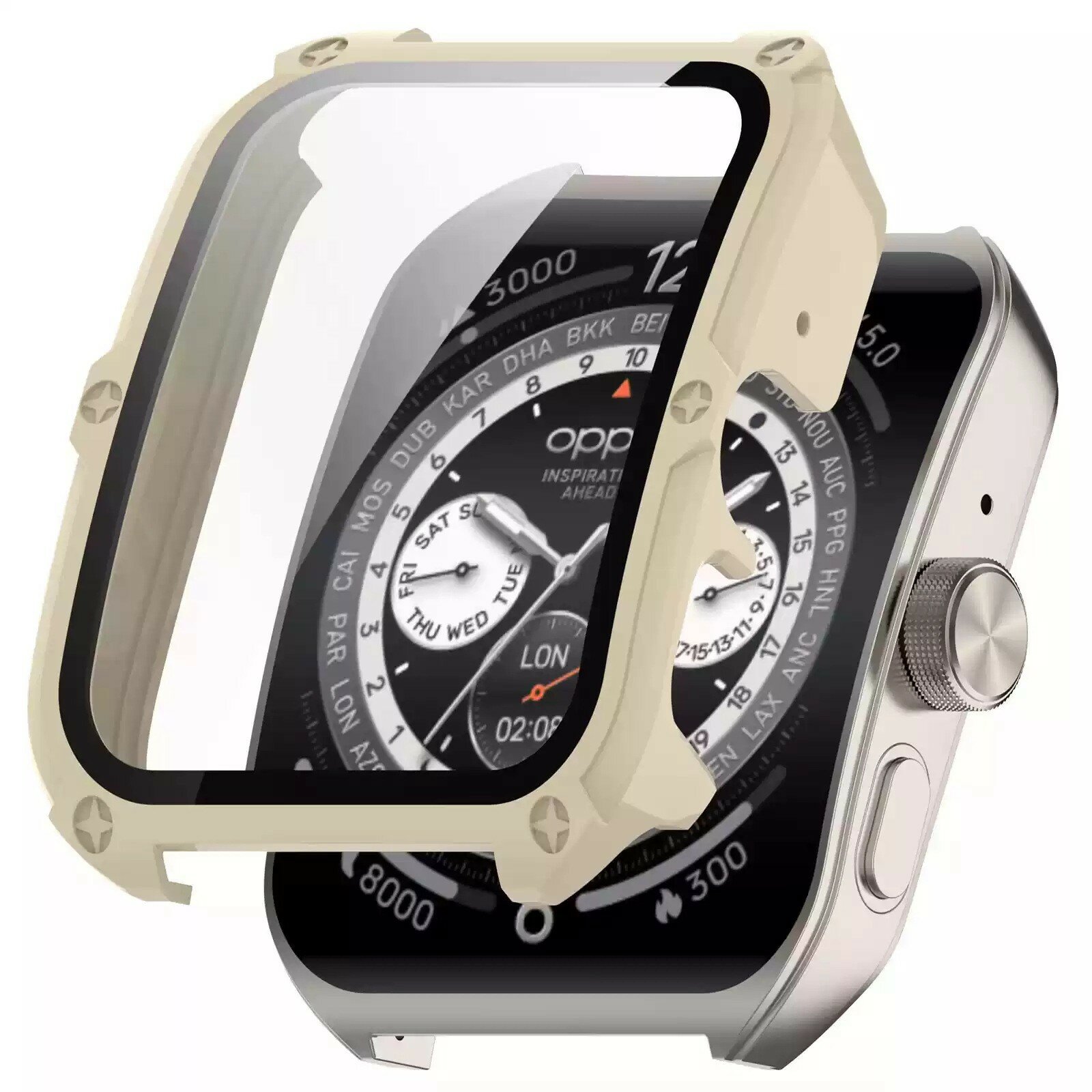Слоновая кость защитный чехол с закаленным стеклом и вырезом для OPPO Watch 3 Pro