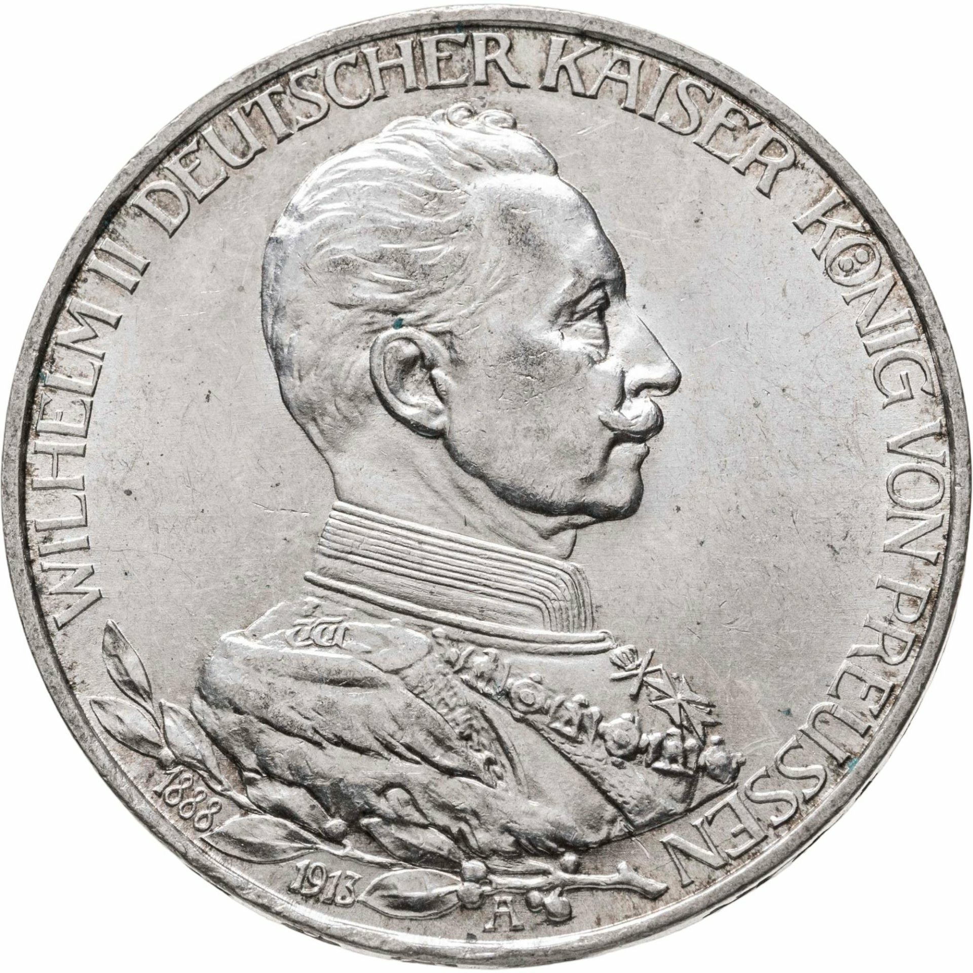 Германская империя Пруссия 3 марки 1913 "25 лет правления Вильгельма II", Серебро 900, в сохранности UNC