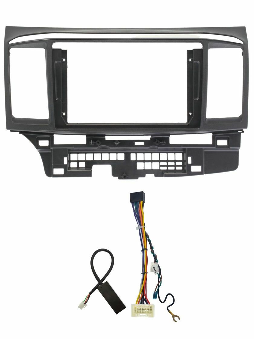 Рамка переходная Mitsubishi Lancer X 2007+ для авто без Rockford для 9" магнитолы + проводка / Wide Media