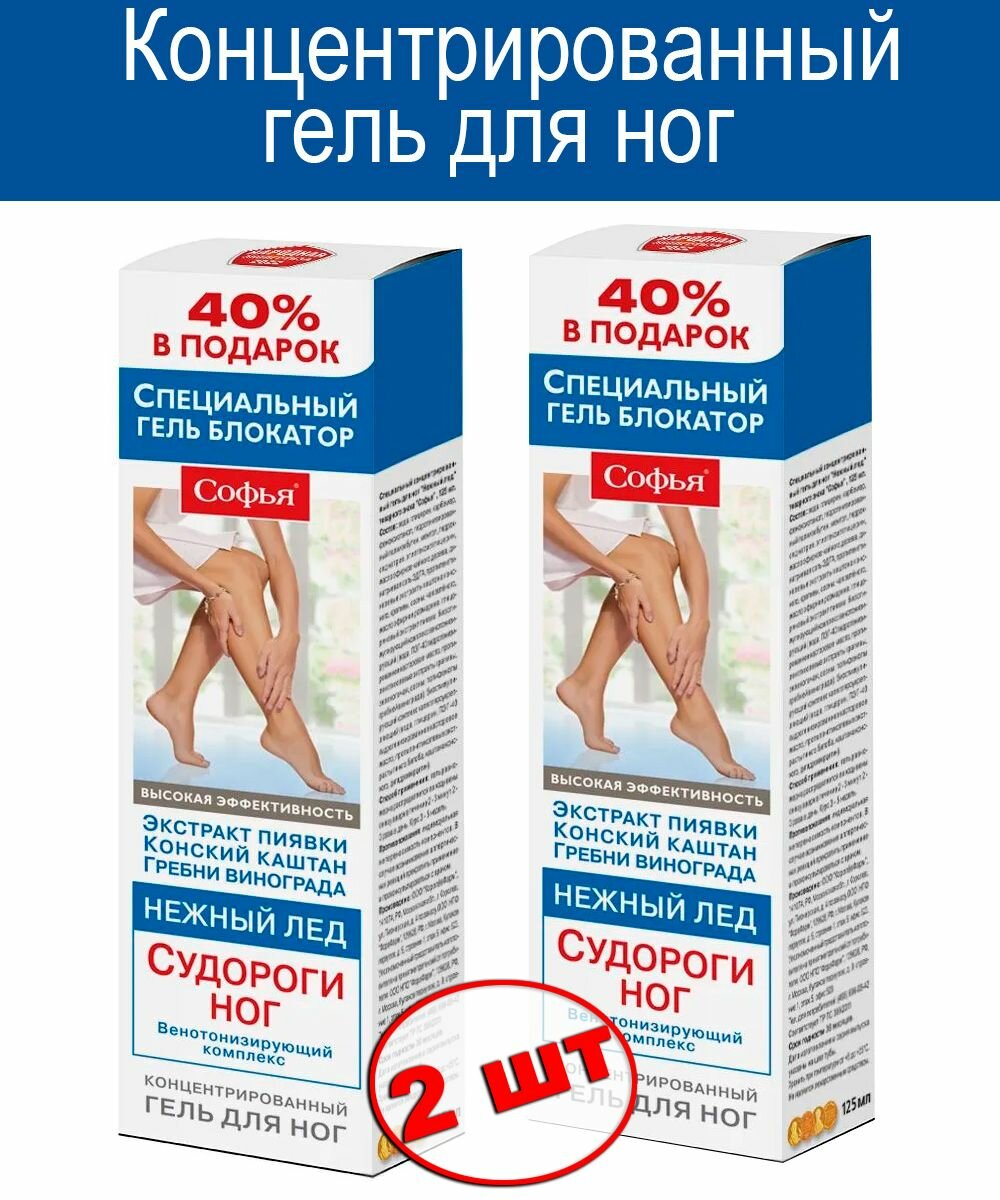 Гель с венотонизирующим комплексом для ног концентрированный Софья Нежный Лёд, 2 шт по 125 мл. НПО ФораФарм.