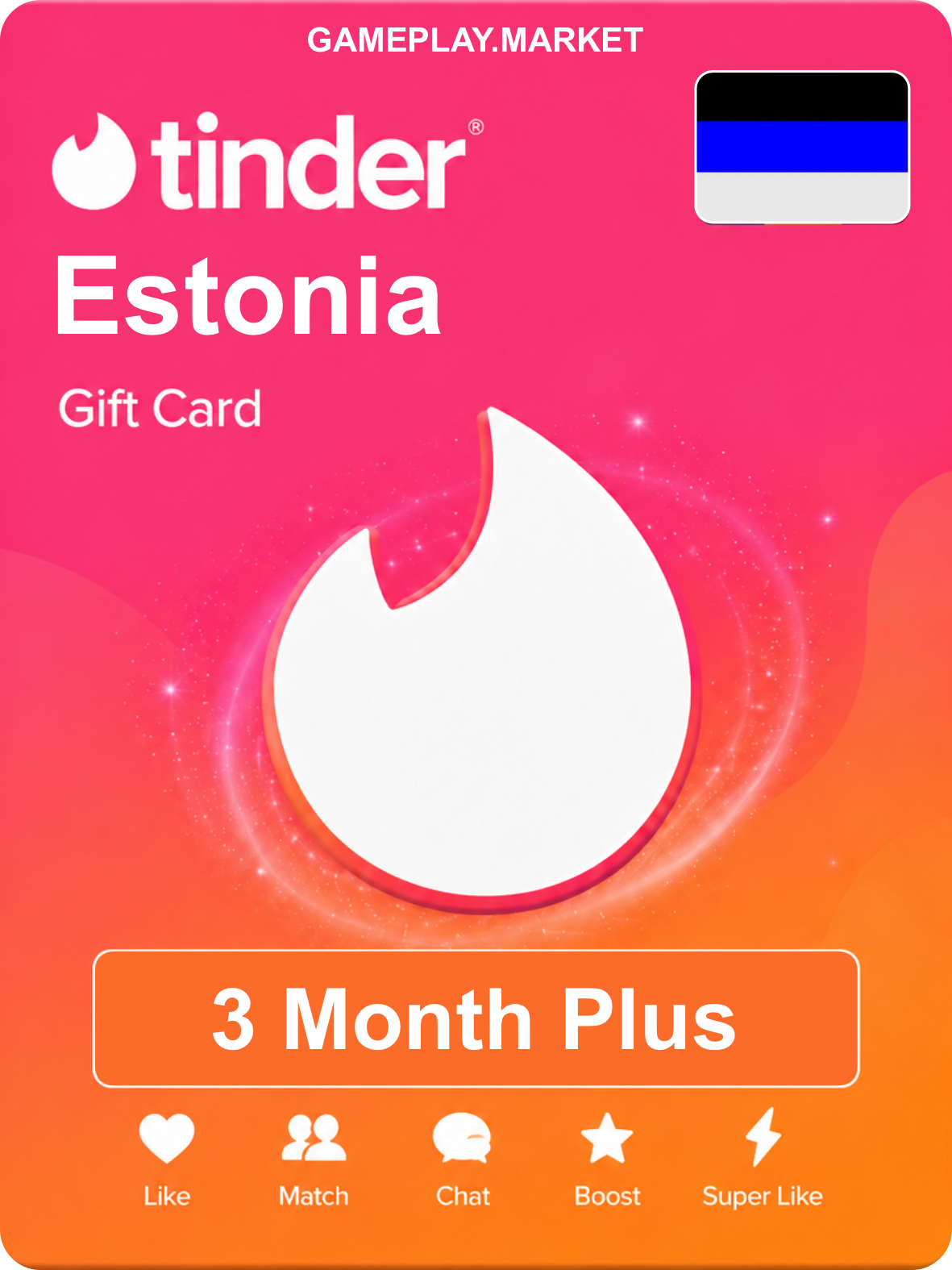 Подарочная карта Tinder Plus 3 месяца подписки / Для аккаунта Эстонии / Оригинальный цифровой код