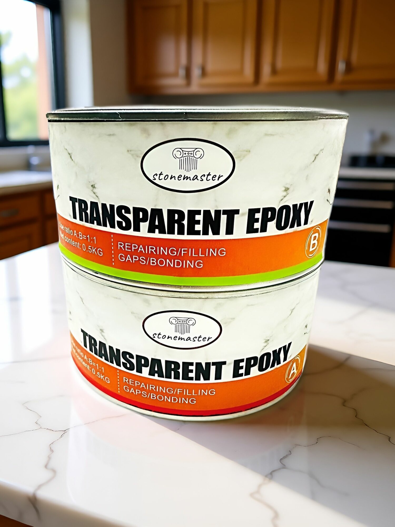 Двухкомпонентный прозрачный эпоксидный клей Stonemaster TRANSPARENT EPOXY А + В ( 0,5 кг +0,5 кг, )