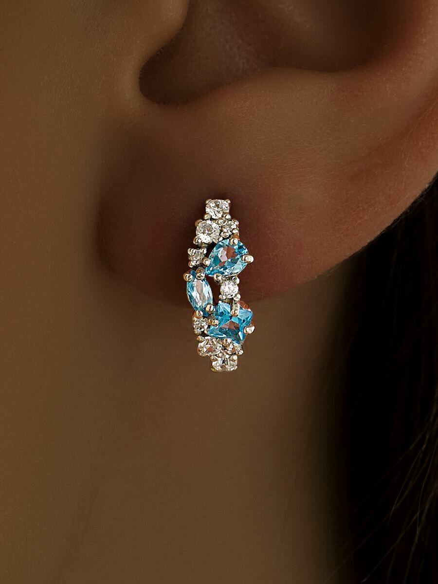 Серьги, серебро, 925 проба, родирование, топаз, фианит