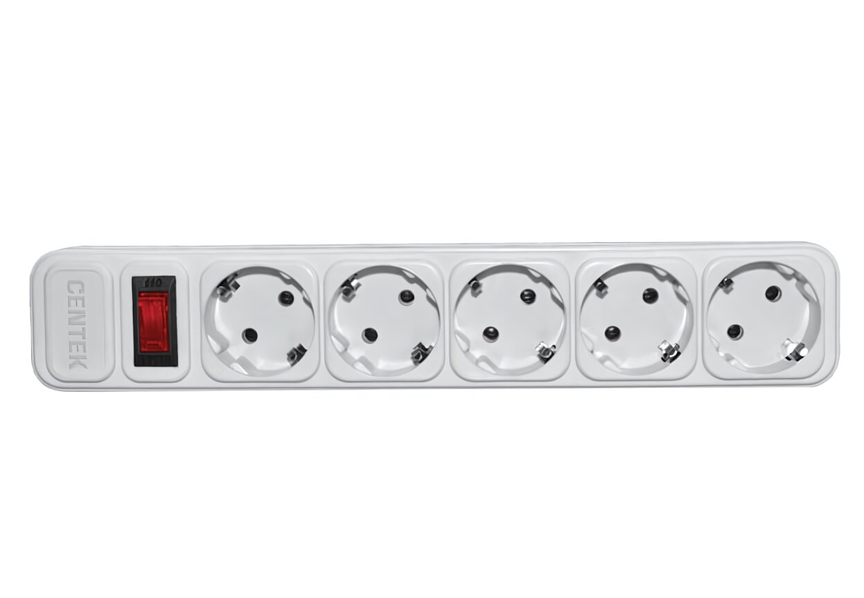 Сетевой фильтр CENTEK CT-8900-5-3,0 с заземлением, 5 розеток, кабель 3 м, 2200 Вт, белый