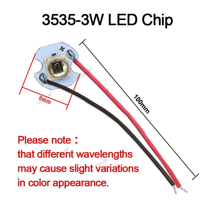 OTdiode 3W SMD 3535 инфракрасный светодиод глубокого Голубой, On 8mm Al-10cm Wire, 3W 3535-700nm