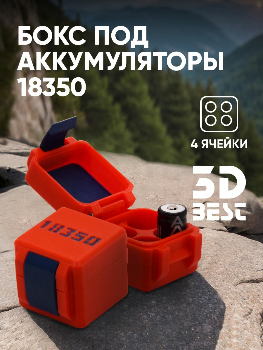 Бокс ударостойкий для аккумуляторов 18350 (4 ячейки) красный