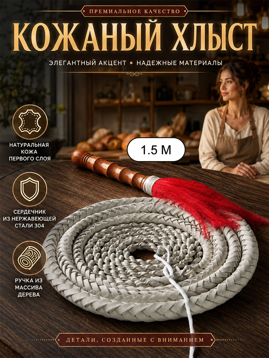 Кожаный хлыст, изготовленный из натуральной кожи с деревянной ручкой и стальным сердечником, используется для тренировок