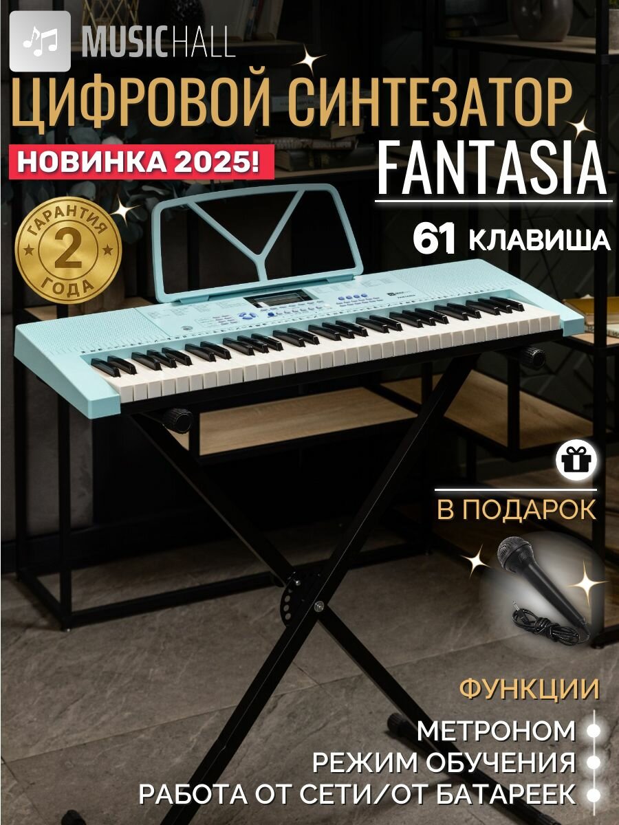 Синтезатор MusicHall Fantasia, 61 клавиша с микрофоном, тиффани