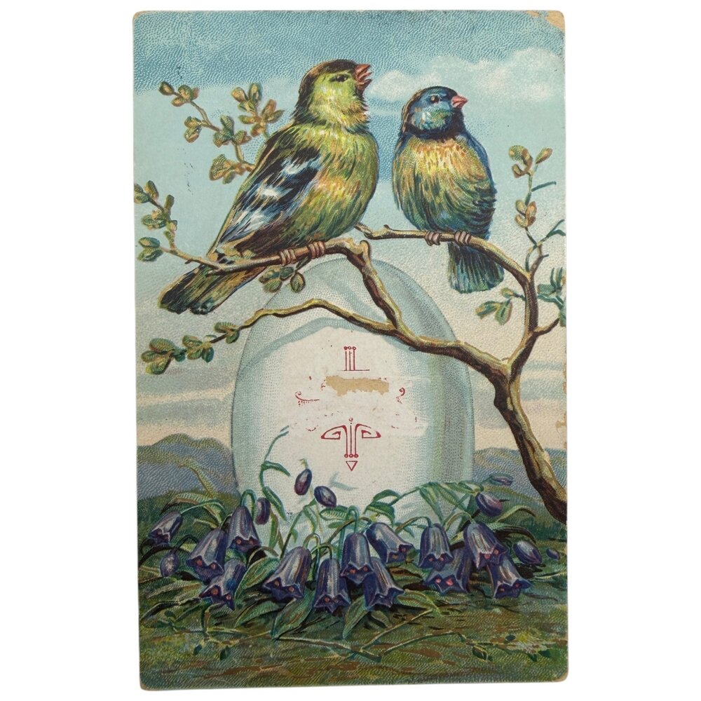 Почтовая открытка "Певчие птицы на пасхальном яйце" 1900-1909 гг. Германская Империя