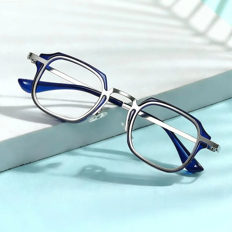 Оправа для очков Silver-Blue, квадратная, металлическая