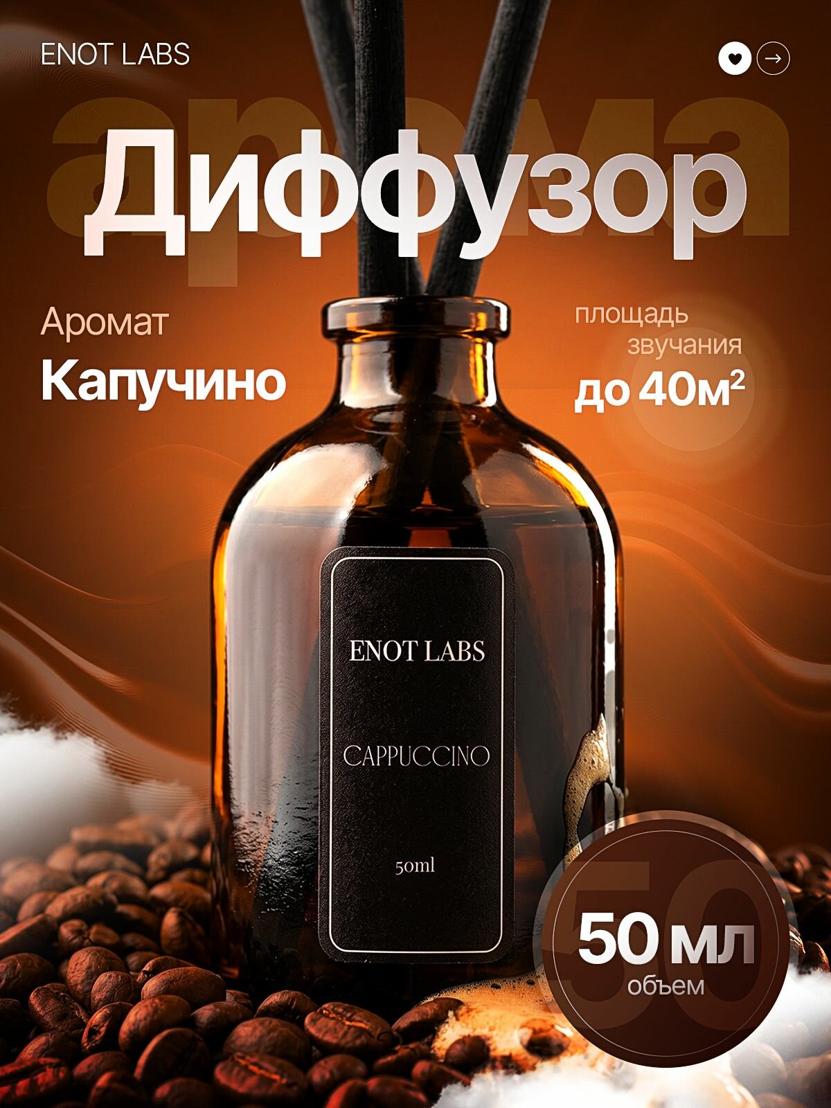 Диффузор для дома с палочками Аромат Кофе Капучино