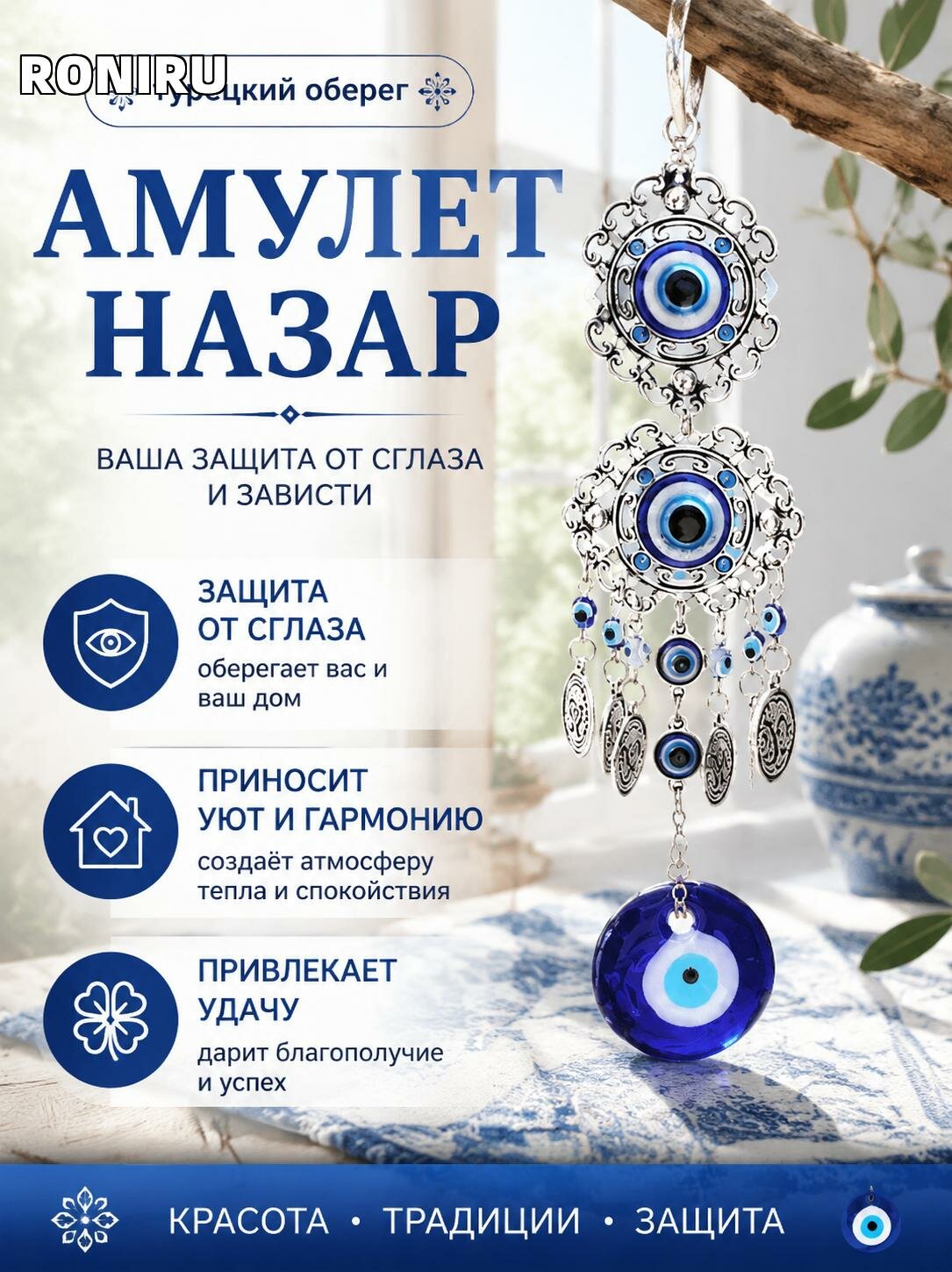 Амулет Назар для дома — турецкий оберег от сглаза и зависти, голубой глаз для защиты, уюта и семейной гармонии
