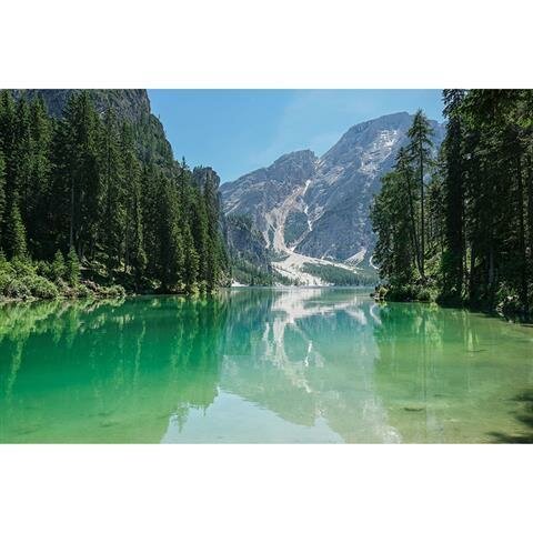 Пейзаж горного озера с лесом 100x150 см на фотообоях с ламинированием для интерьера