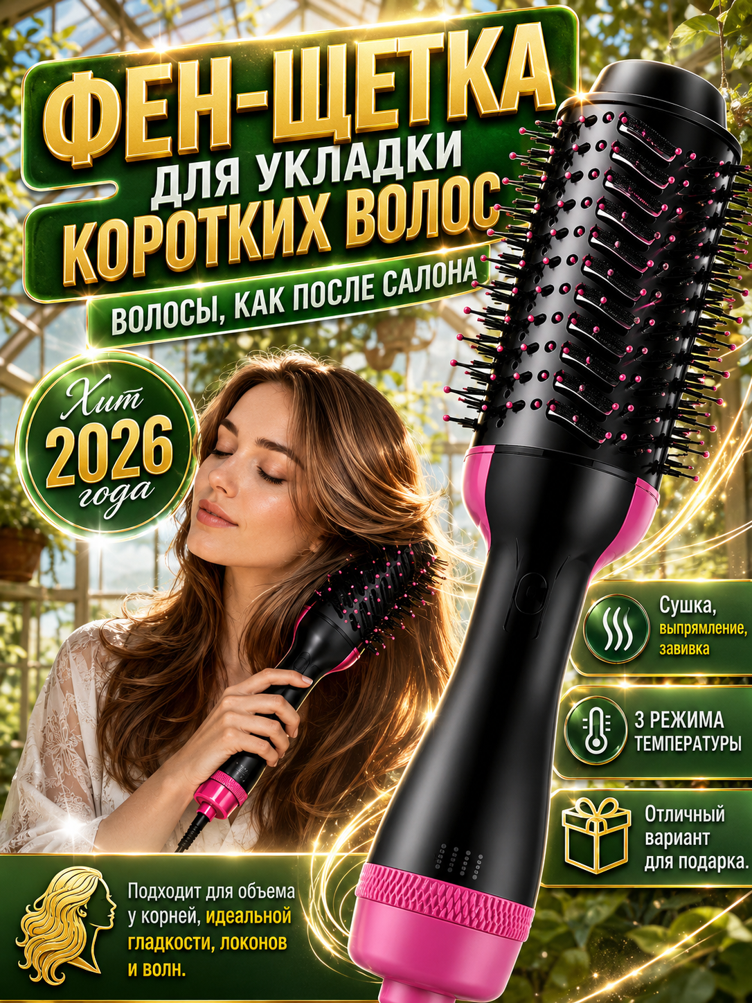 Фен-щетка для волос / Расческа с ионизацией One Step Фен-щётка (расчёска-фен) для волос Hair Dryer 3 в 1