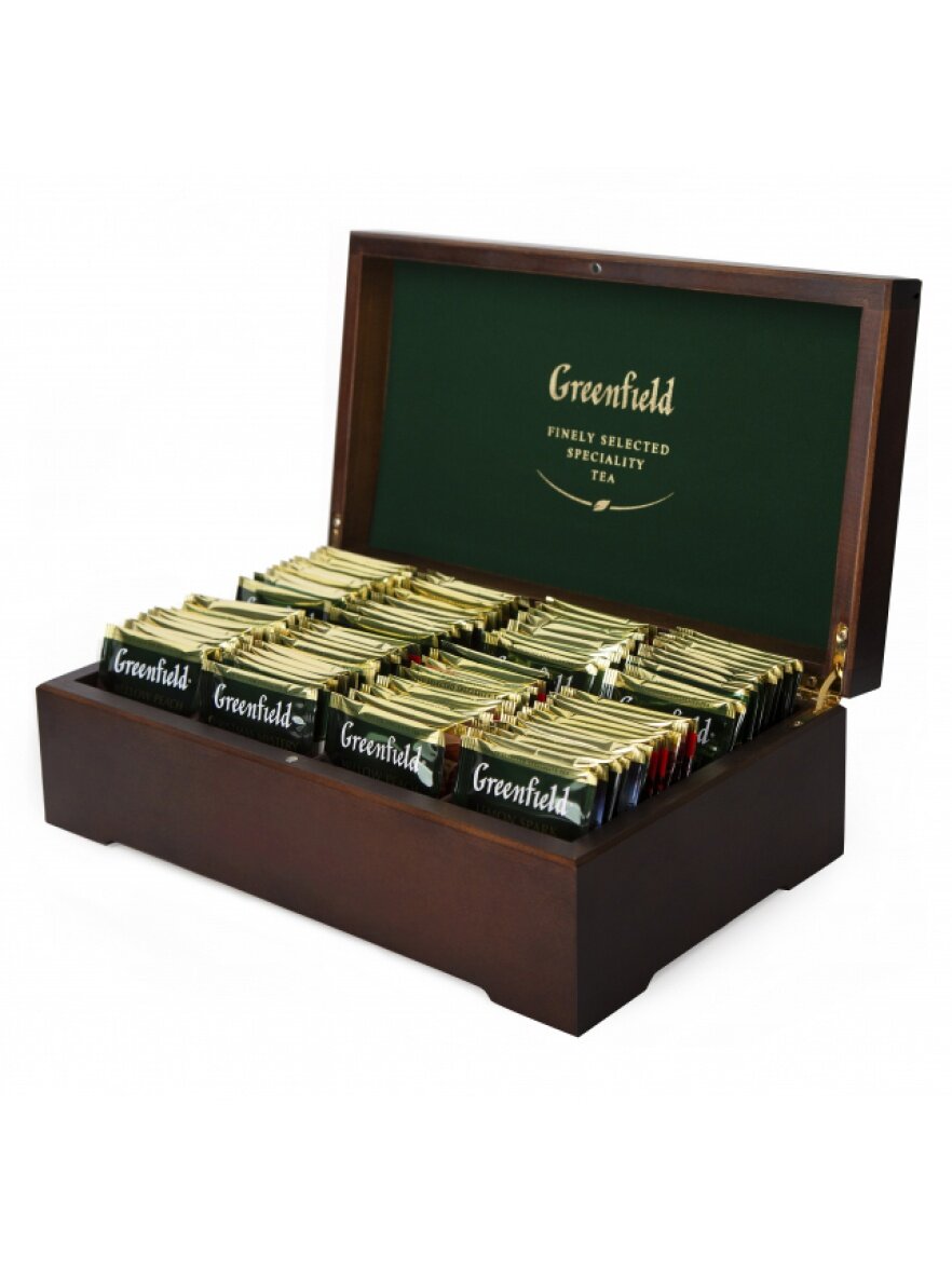 Подарочный набор чая Greenfield 8 видов ассорти, 96 пакетиков, деревянная шкатулка
