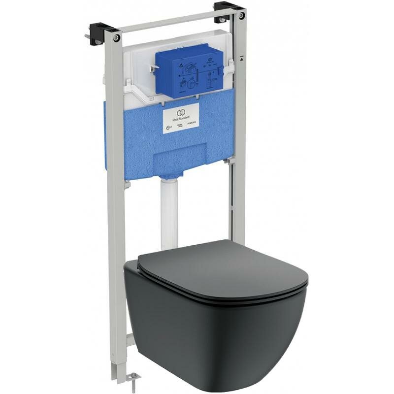 Инсталляция с унитазом комплект Ideal Standard Tesi T3868V3 silk black, с сиденьем микролифт без кнопки смыва