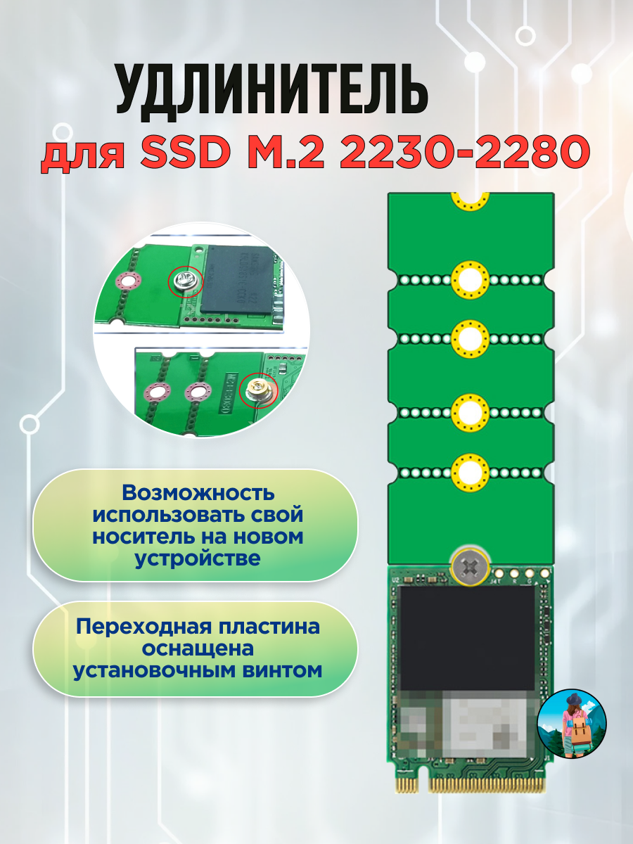 Твердотельный накопитель M.2 SSD с 2230 до 2280, удлинительный кронштейн, переходная пластина для карты