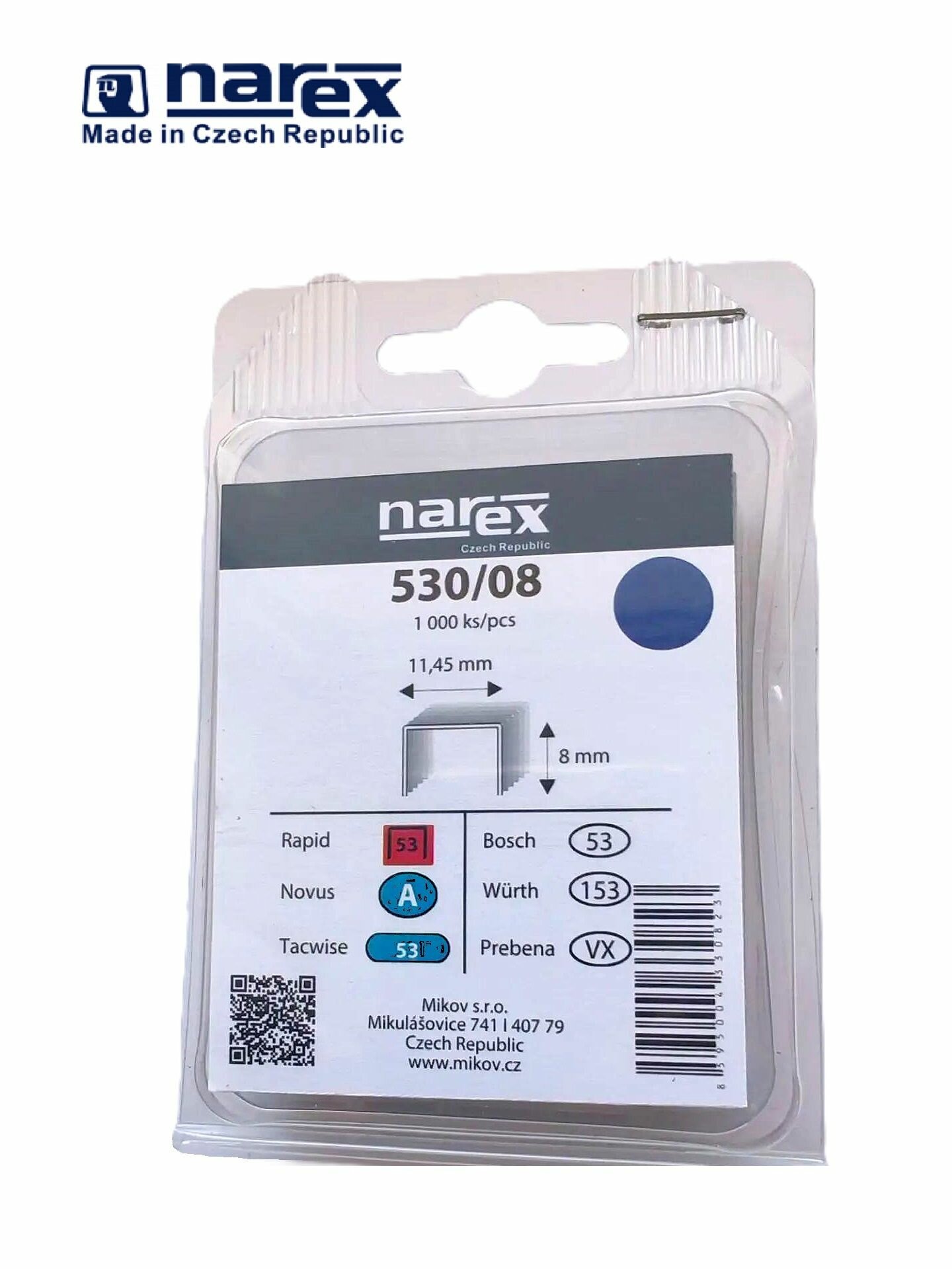 Скобы для степлера NAREX 530/08 (тип RAPID 53/08) 8мм 1000шт в блистере