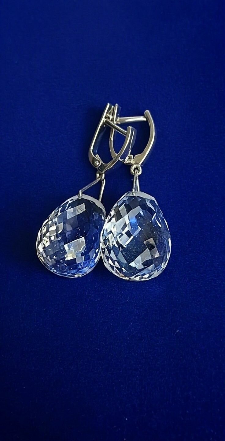 Серьги серебро, 925 проба, родирование, горный хрусталь