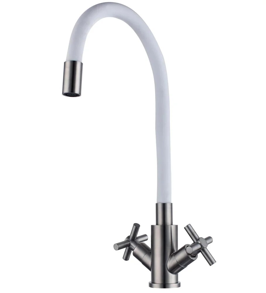 Смеситель для кухни Fmark FS8442-02 с гибким изливом, с поворотным изливом, белый, матовый, вентильный, нержавеющая сталь