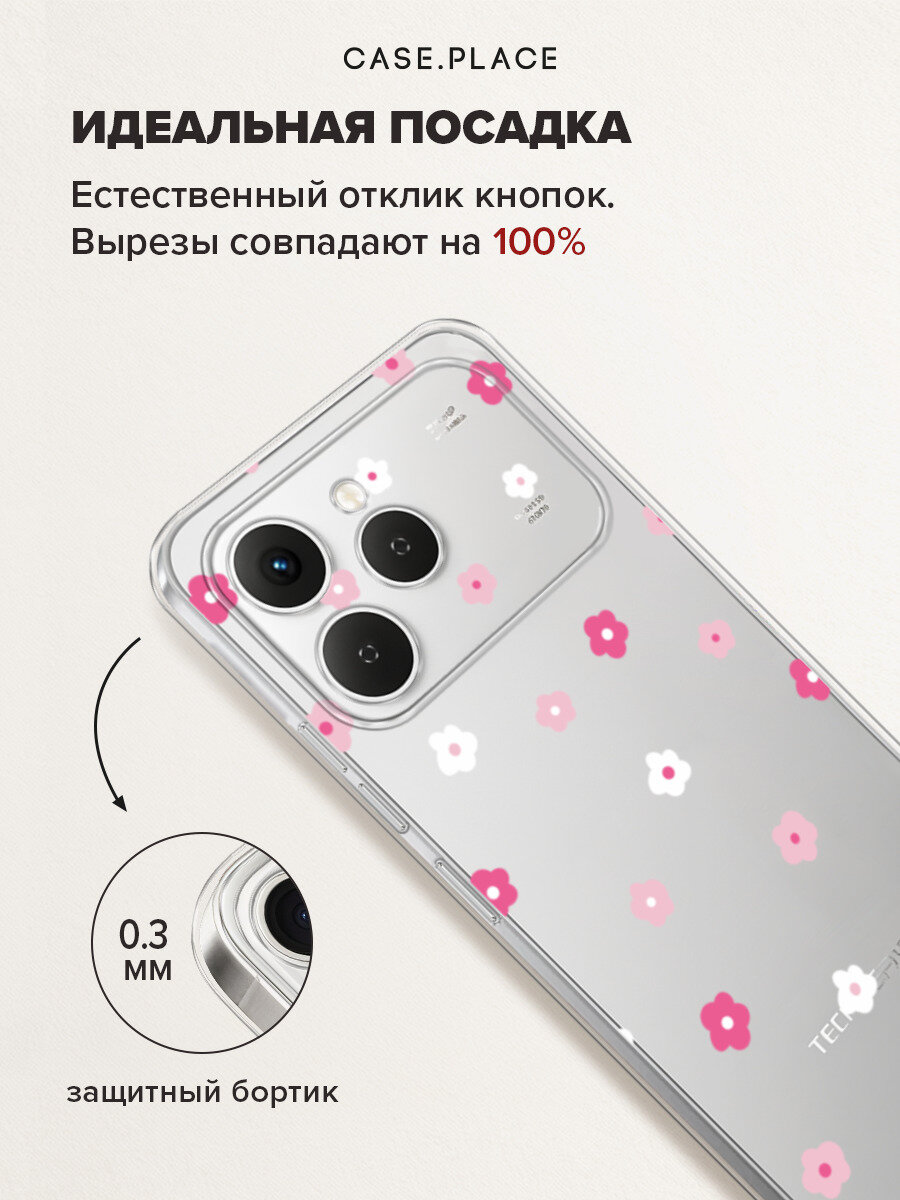 Чехол на Tecno Spark 40 / Текно Спарк 40 с принтом "Весенние цветочки рисунок", прозрачный — фото 1
