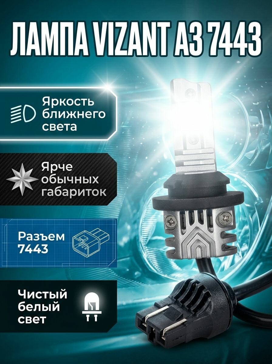 Лампа автомобильная светодиодная Vizant A3 7443 ультра яркая