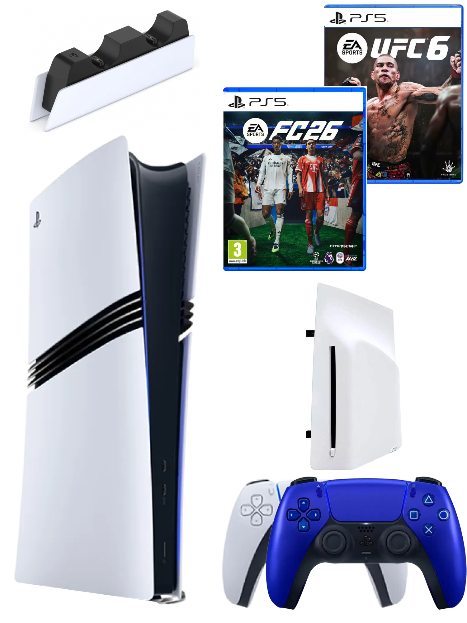 Игровая приставка Sony PS 5 Pro Digital Edition+Зарядная станция+ Дисковод +2-ой геймпад+2 игры , 2Tb SSD