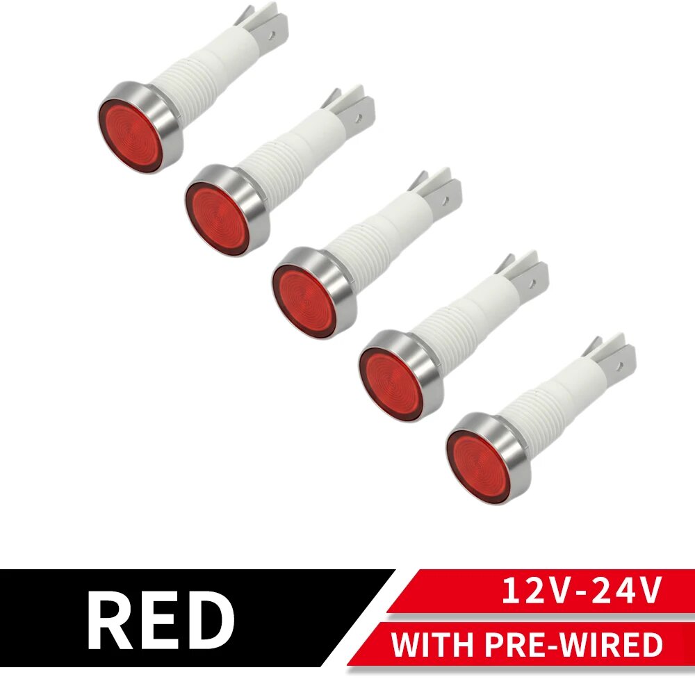 Индикаторные лампы FILN 10/25 шт, 10 мм, водонепроницаемые, 12-24 В Red-10mm 12v-24v
