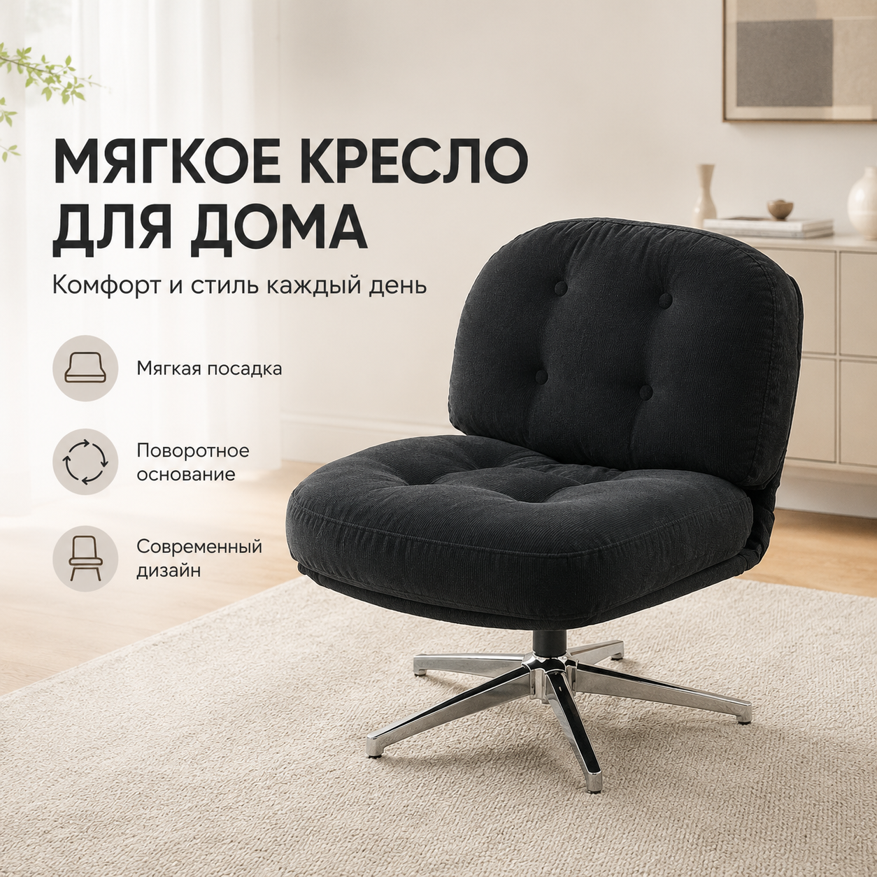 Мягкое кресло/ вращающийся, подходит для балкона, гостиной, спальни