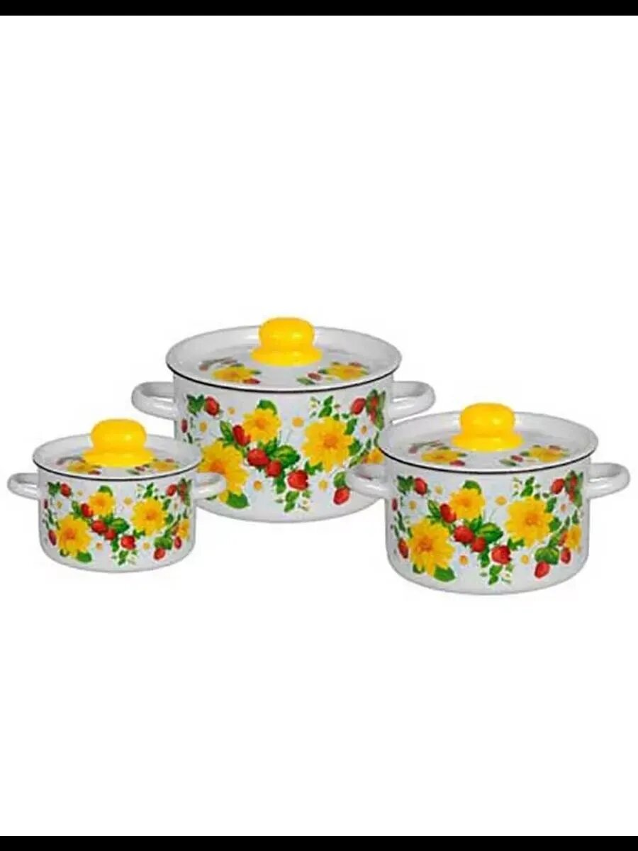 Набор кастрюль эмалированные, 1,5, 2,9 и 4,5 л
