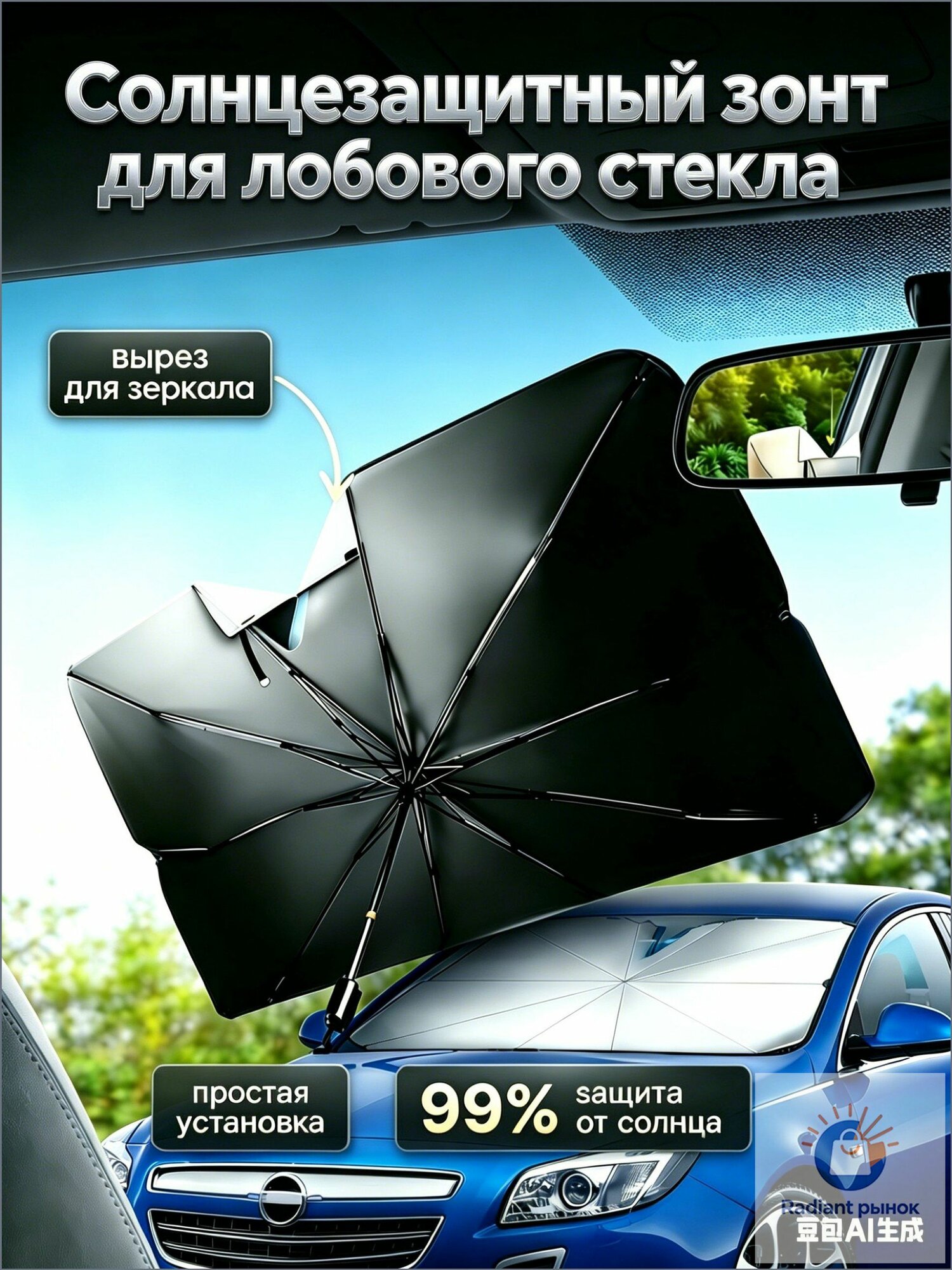 Шторка солнцезащитная 140 см х 79 см, затемнение: 99%