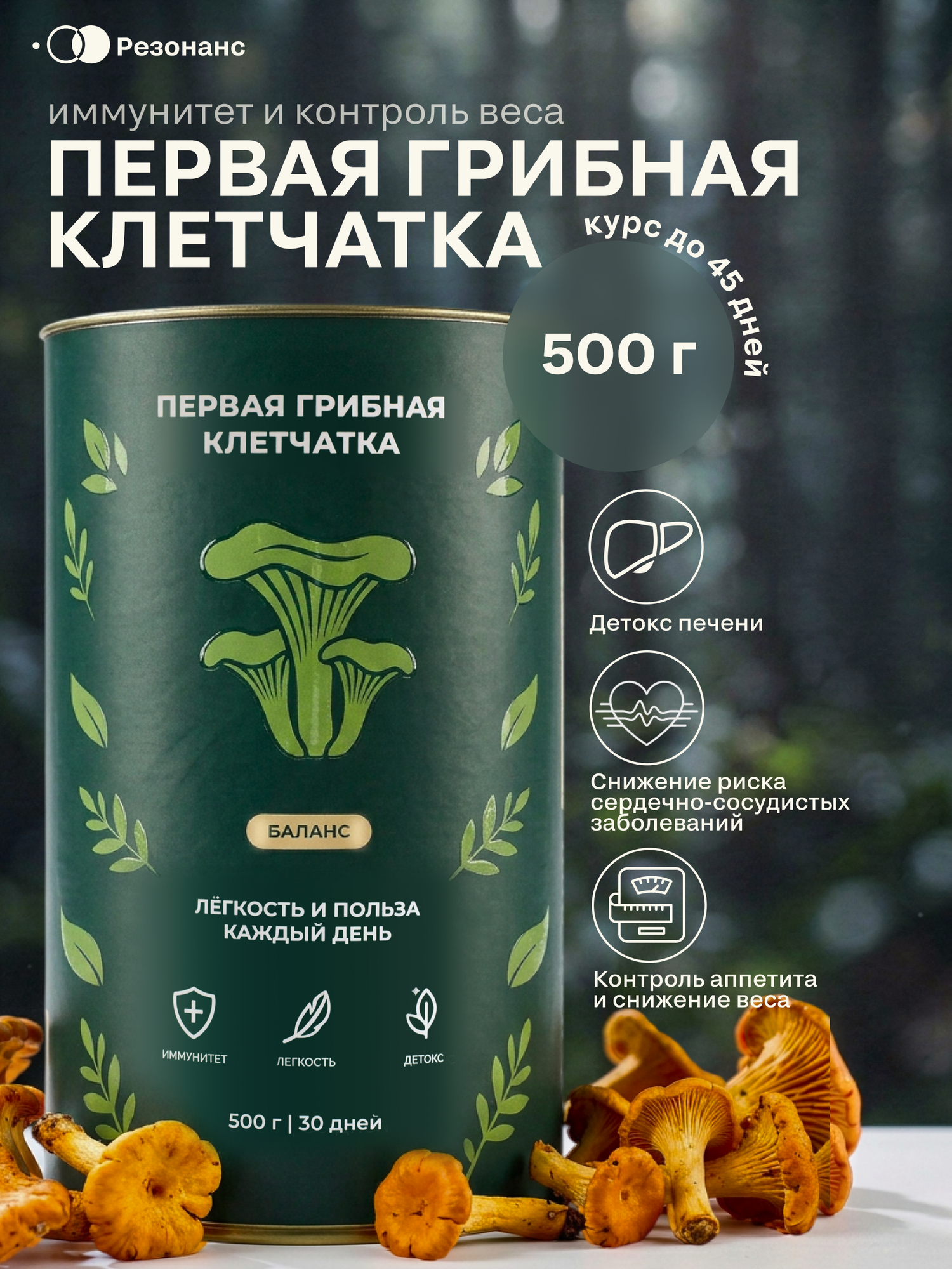 Клетчатка грибная с лисичками, пребиотик, детокс, микробиом, контроль аппетита, очищение кишечника, похудение