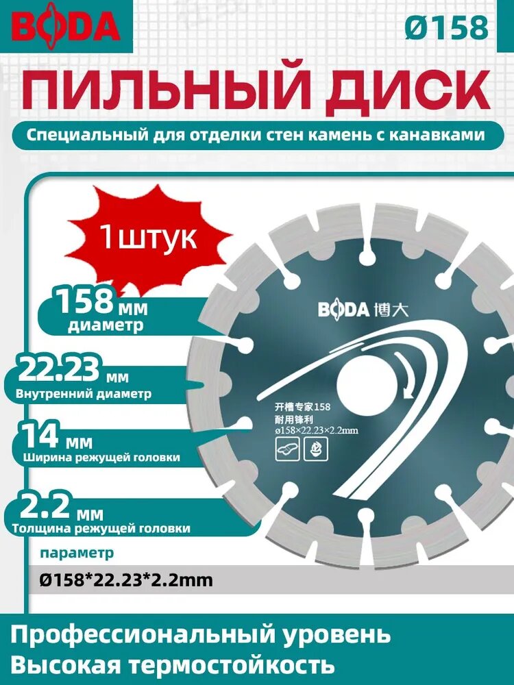BODA Круг отрезной 158 x 2.2 x 22.23