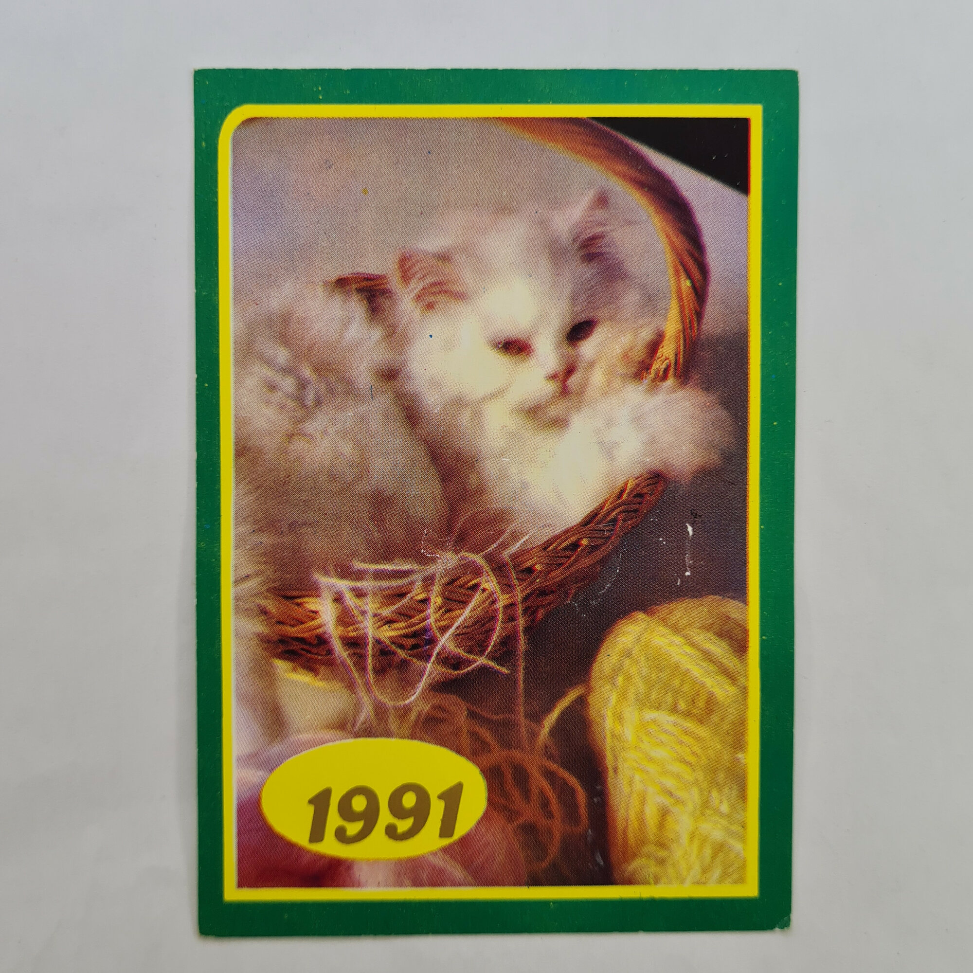 Карманный календарик СССР 1991. Котята в корзине, домашние животные. Советский календарь