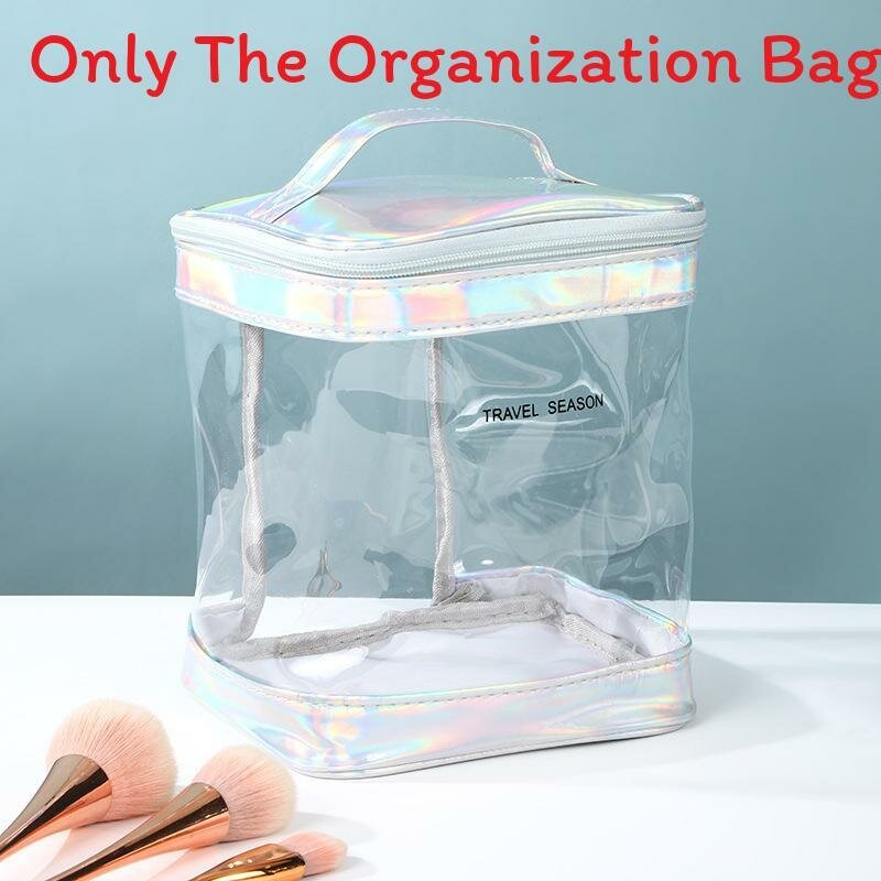 Toiletry bag pvc stylish modern transparent with versatile storage for makeup and accessories silver