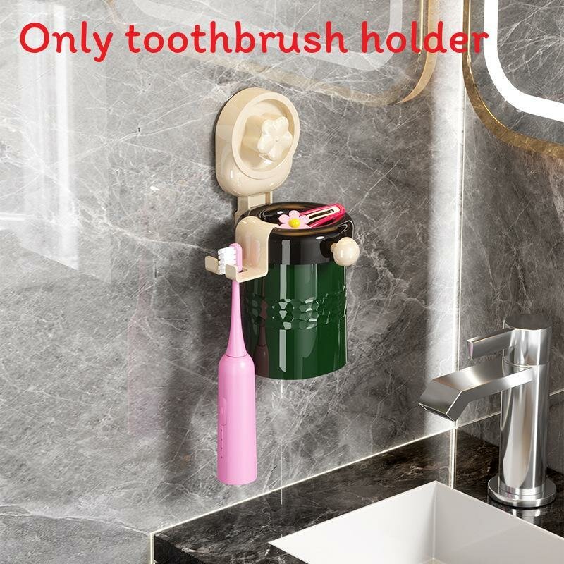 Plastic dental care organizer with suction mount and rinse cup for home use green