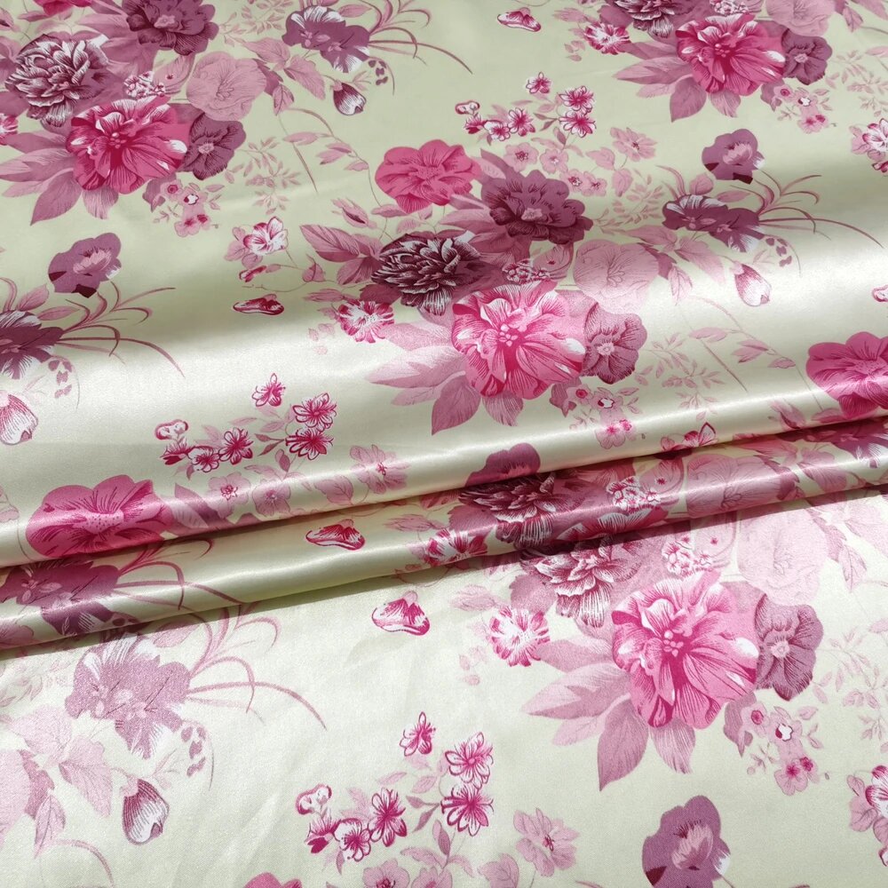 Винтажная атласная ткань с цветочным принтом FABRIC SHIPPER 100% 5Meters X 1.48Meter, 5 Pink