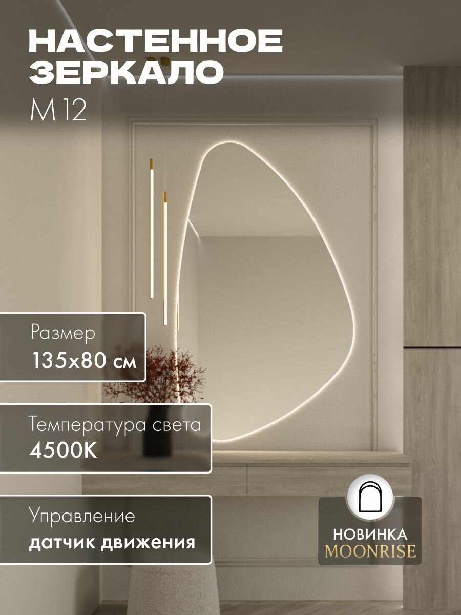 Зеркало настенное 135х80 см. нейтральный свет 4500К фигурное с подсветкой М12 MOONRISE