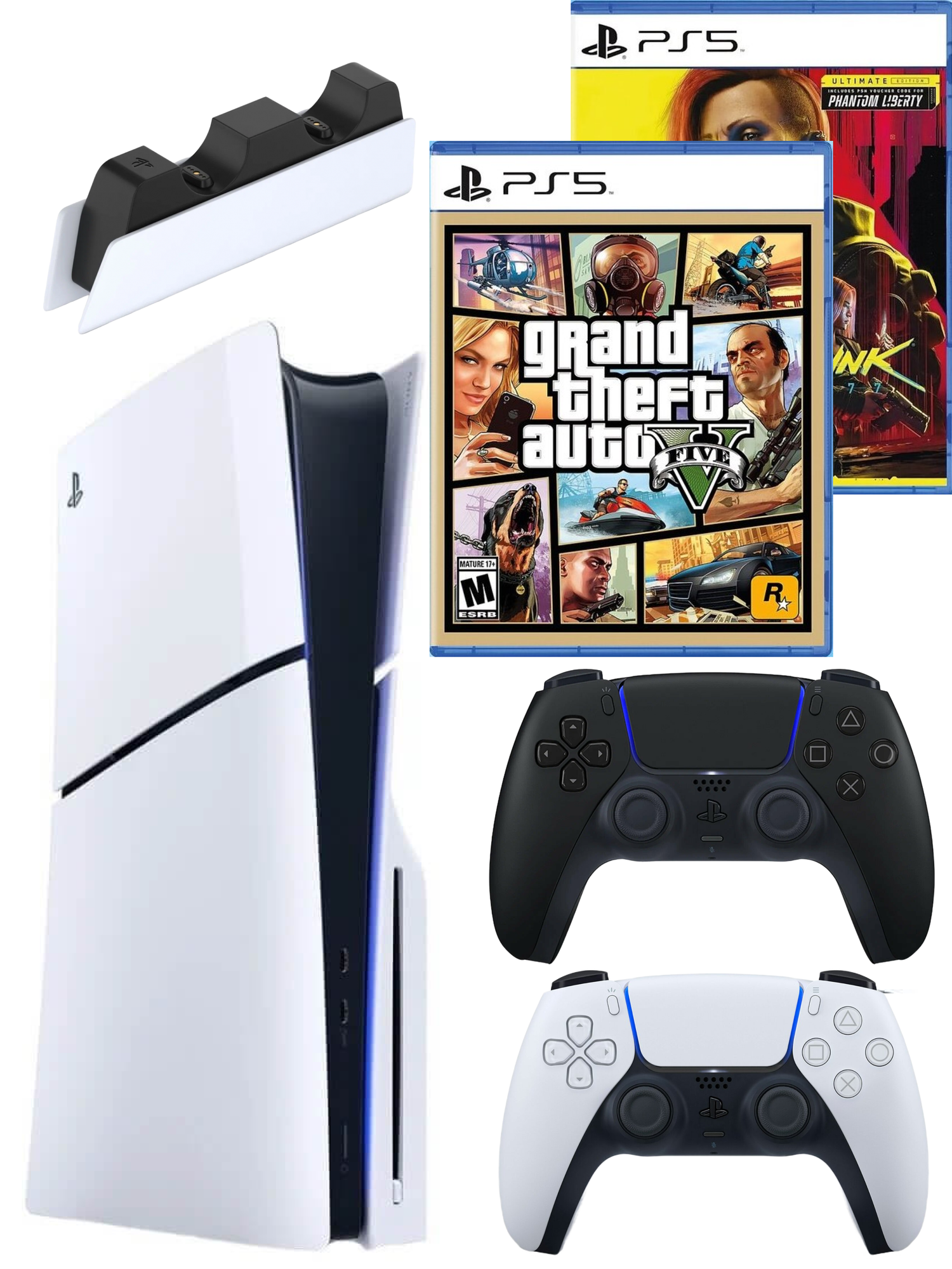 Игровая приставка Sony PS 5 Slim, 1ТБ(с дисководом)+2 геймпад+Зарядная станция+2игры (подробности в чате)