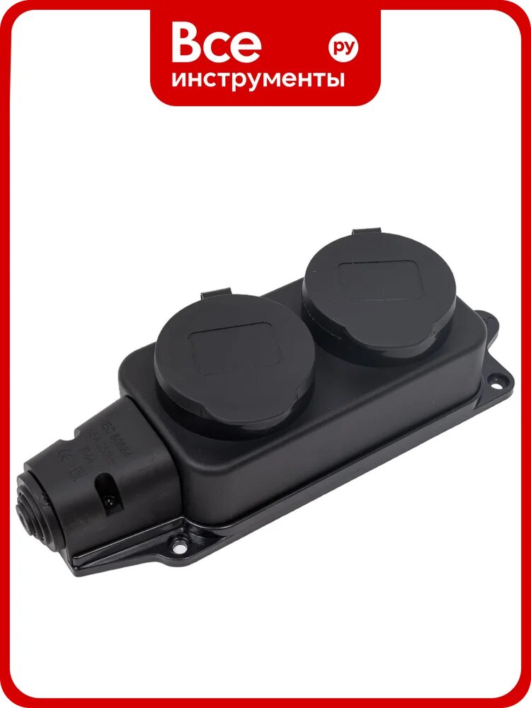 Колодка каучуковая ARTSUN с крышкой K2E-B-IP44, розетка Schuko с двойным выходом, защита IP44, крепление на стену