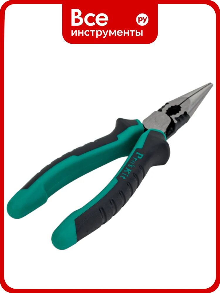 Длинногубцы Pro sKit 1PK-709DS 00060650, углеродистая сталь, прямые губки, двухкомпонентные рукоятки‑чехлы, резка