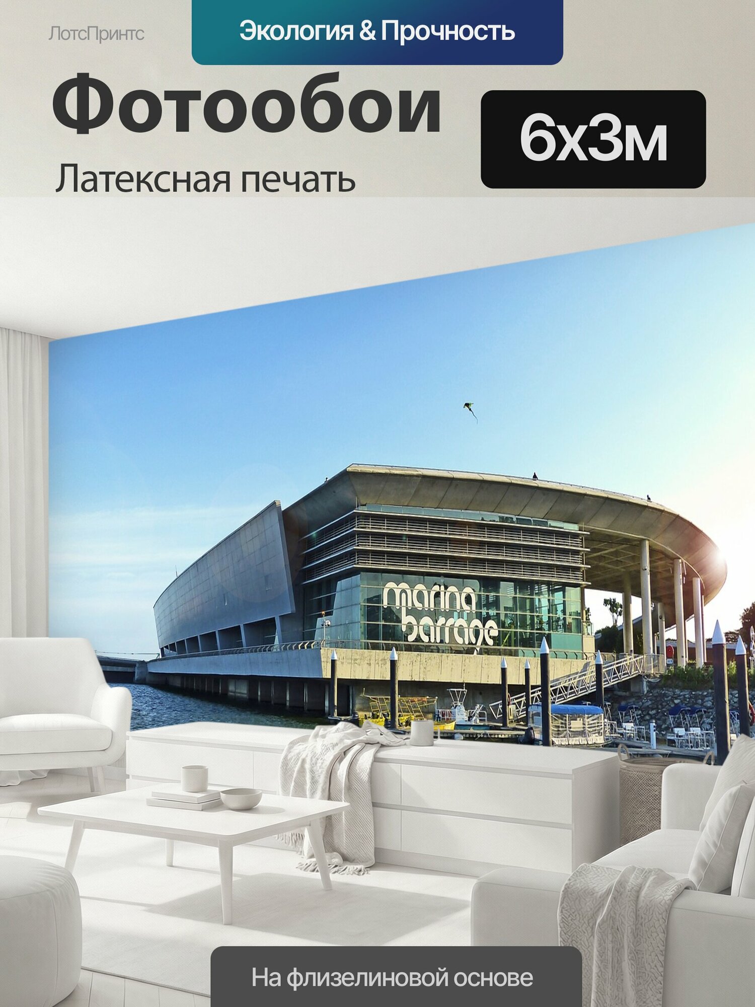 Фотообои моющиеся ударопрочные "Сингапур, плотина причала, сингапур ориентир" 600x300 см. латексная печать