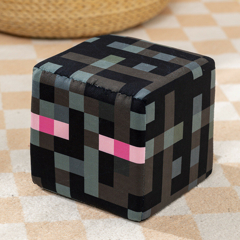 Stuffed animal grass block creeper steve enderman, black, 20 cm