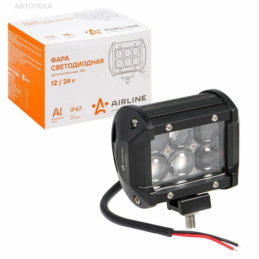 Фара светодиодная (балка) двухрядная 6 LED 4D линза 18W (98х78х65) 12/24V AIRLINE ALED042