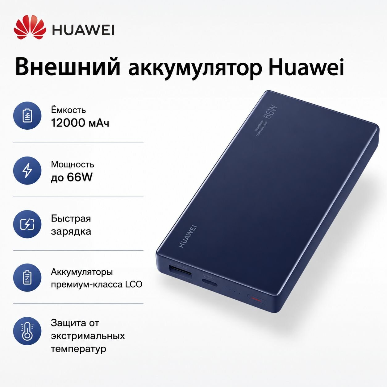 Внешний аккумулятор Huawei PowerBank 12000мАч 66W SuperCharge