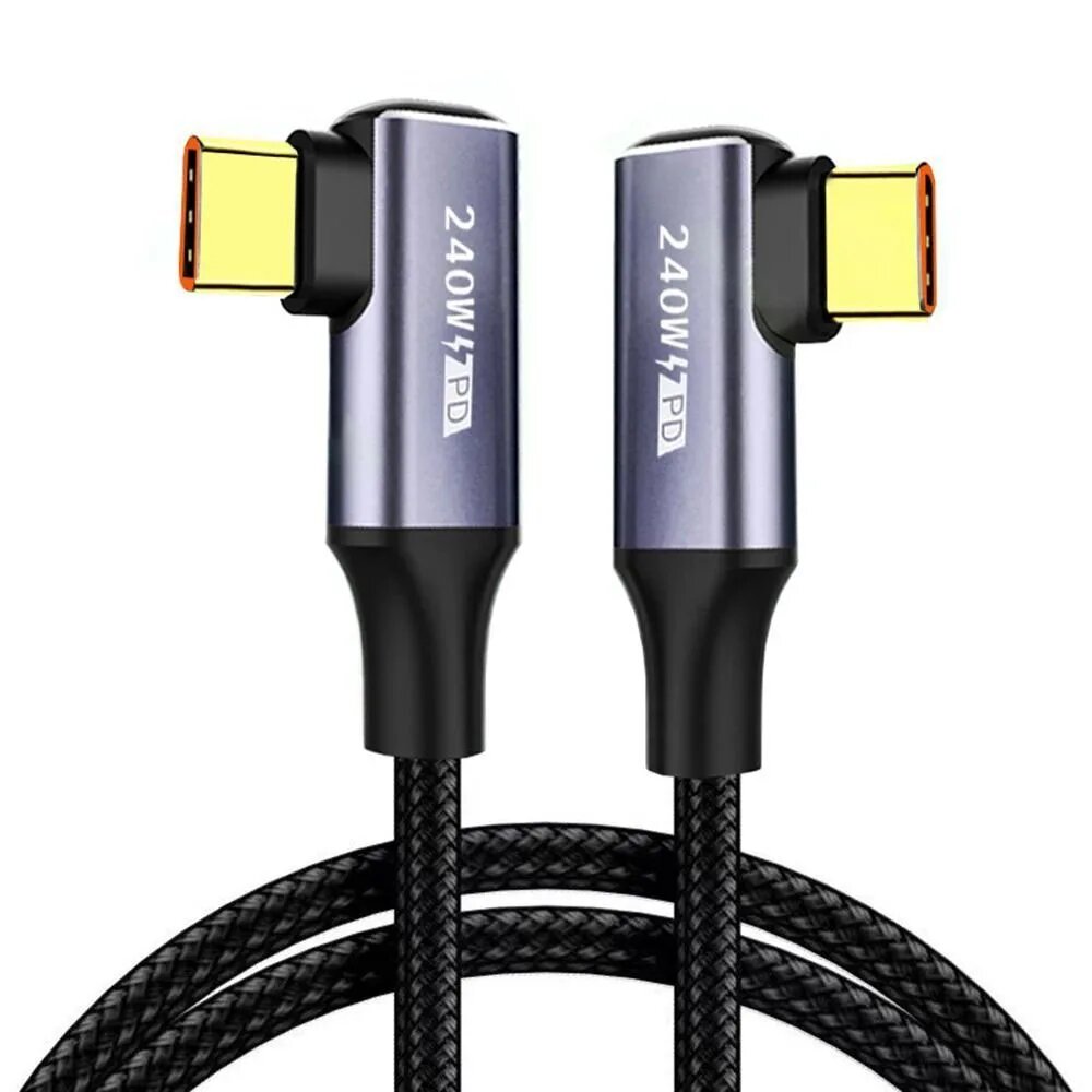 90 ° Угловой Кабель USB-C - Type-C Для Быстрой Зарядки 240 Вт 48 В 5 А, Черный, 3m, Black