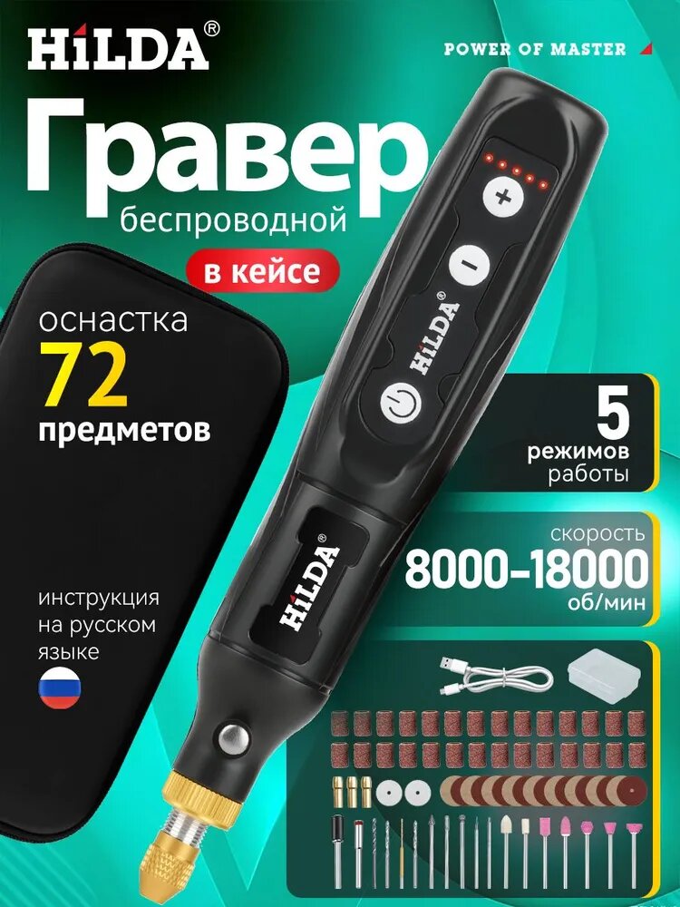 Гравер аккумуляторный, беспроводной гравер электрический с насадками,5-Ступенчатая Регулировка Скорости
