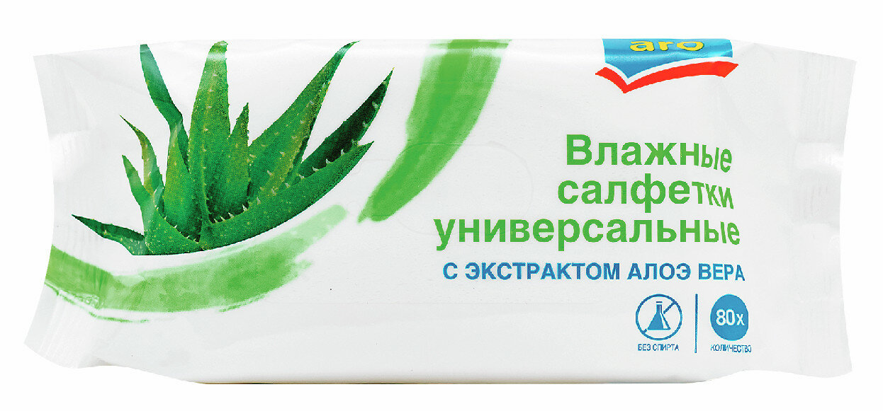 Aro Салфетки влажные универсальные с экстрактом алоэ вера, 80шт, (8 шт)