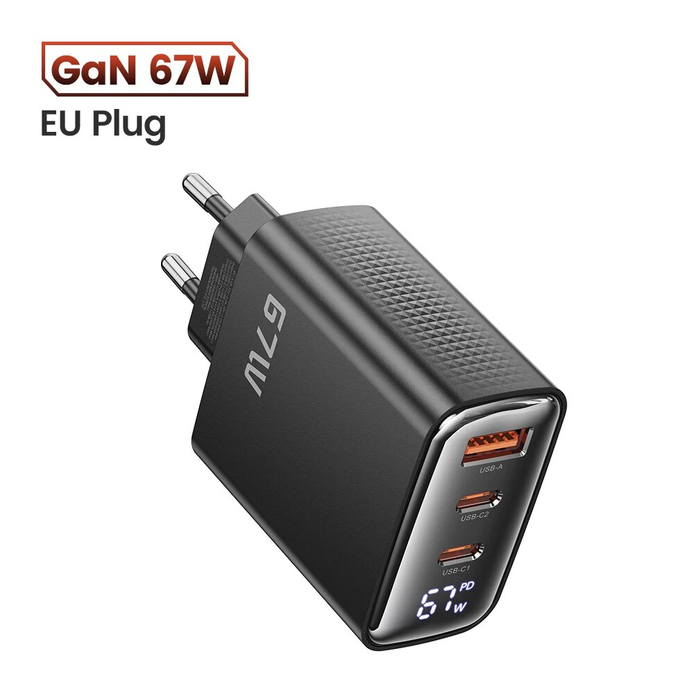 Toocki 67W GaN зарядное EU, черный, с дисплеем